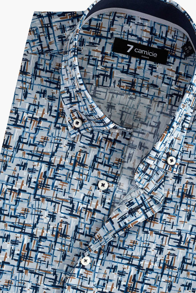 Camicia Uomo Leonardo Sport Popelin Grigio Blu – 7 Camicie