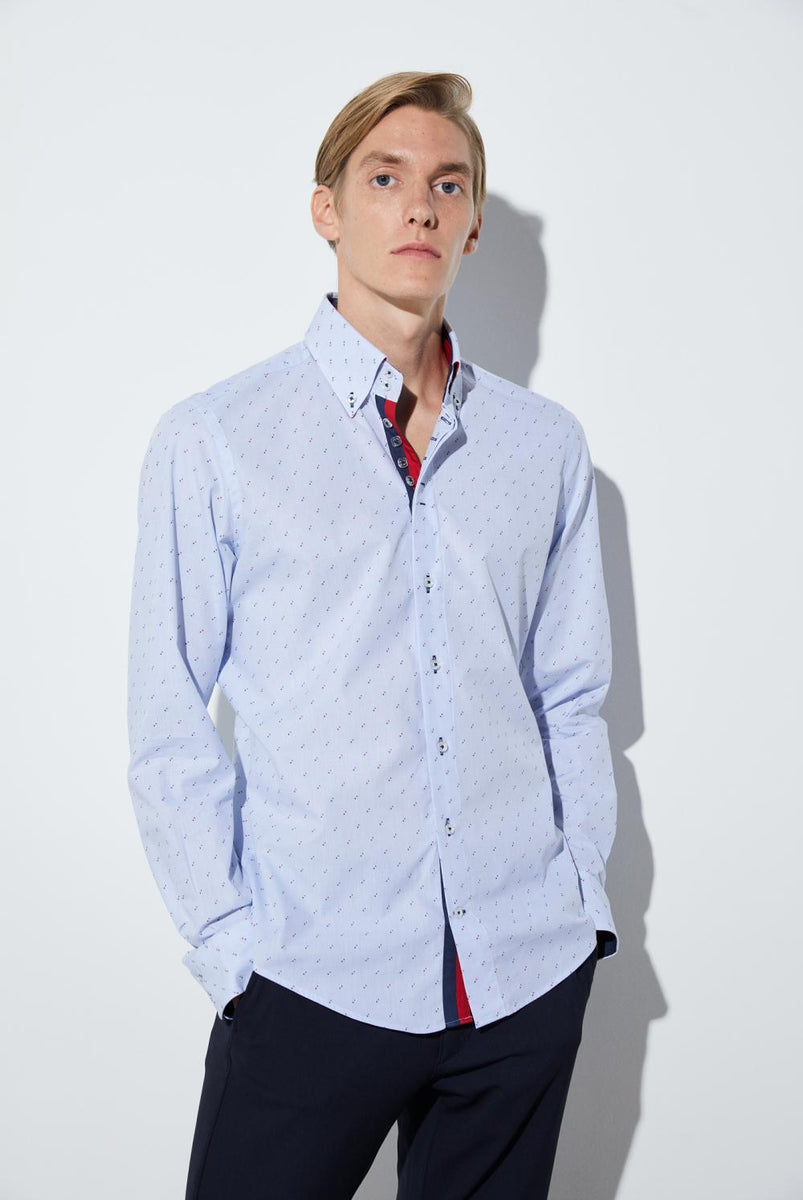 Roma Iconic Fil-a-Fil Man Shirt Light Blue Blue – 7 Camicie